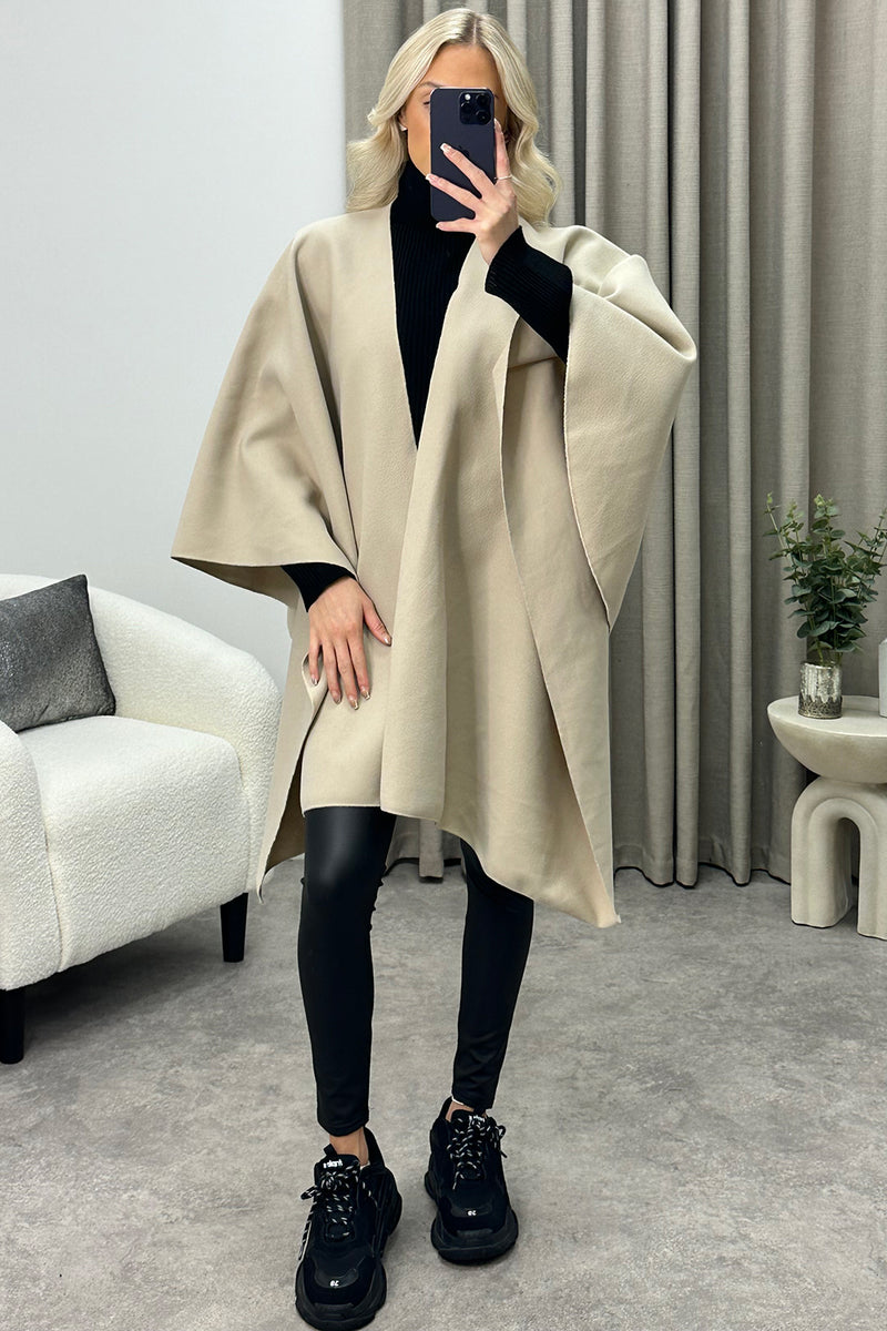 Andra Beige Wool Look Pull Through Cape – LASULA