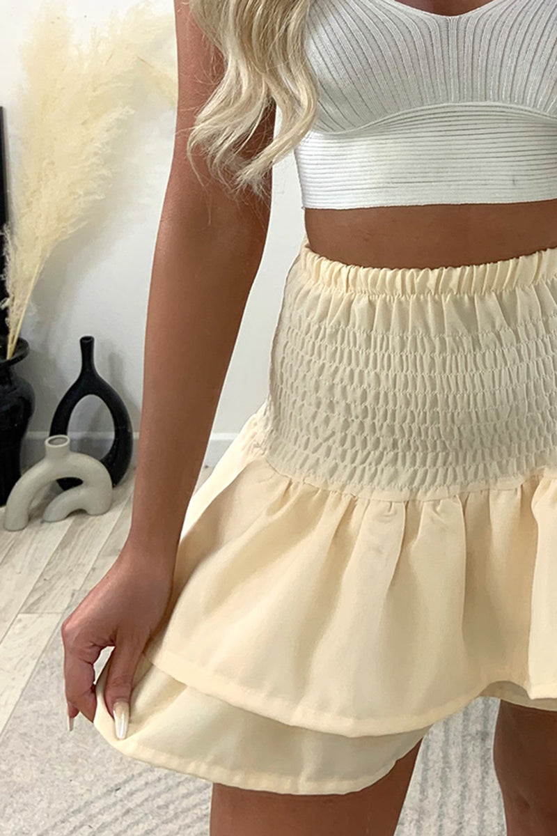 Cece Lemon Shirred Waist Ruffle Hem Mini Skirt – LASULA