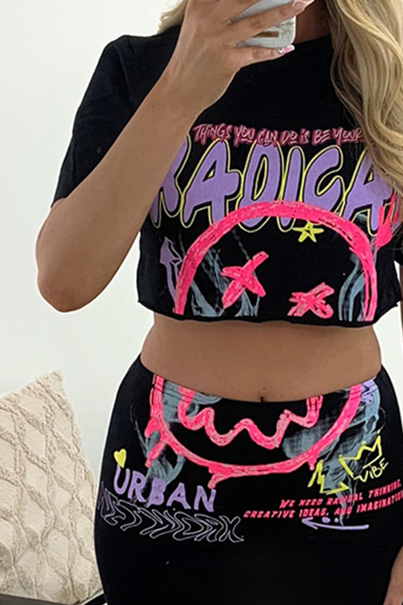 Jude Black Radical Slogan Graphic Crop Top and Skirt Co-Ord Set – LASULA