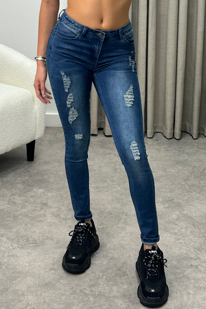 Cammie Blue Washed Distressed Skinny Jeans – LASULA