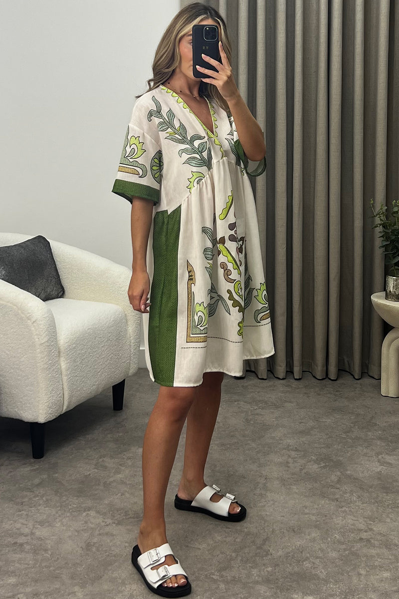 Nadine Beige Floral Print Smock Dress – LASULA