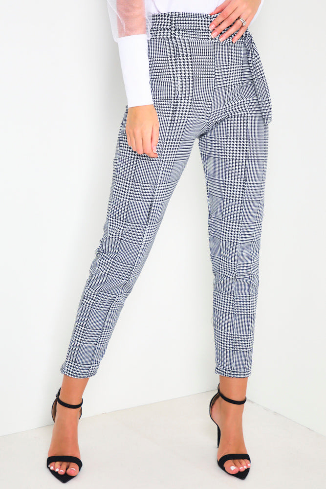 Black & White Houndstooth Belted Trousers – LASULA