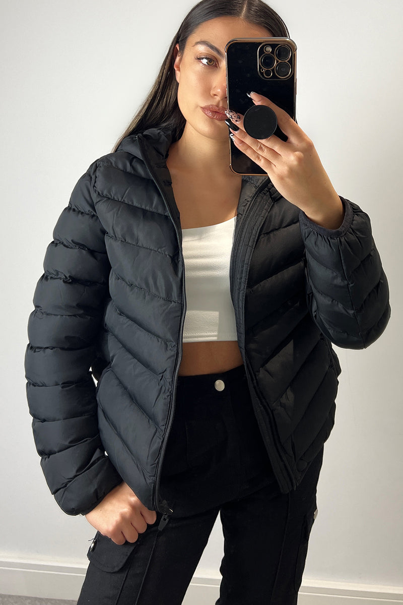 Lorena Black Hooded Puffer Jacket – LASULA